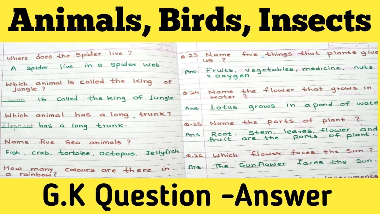G.K Question-Answer about Animals, Birds and Insects | Animals, Birds ...