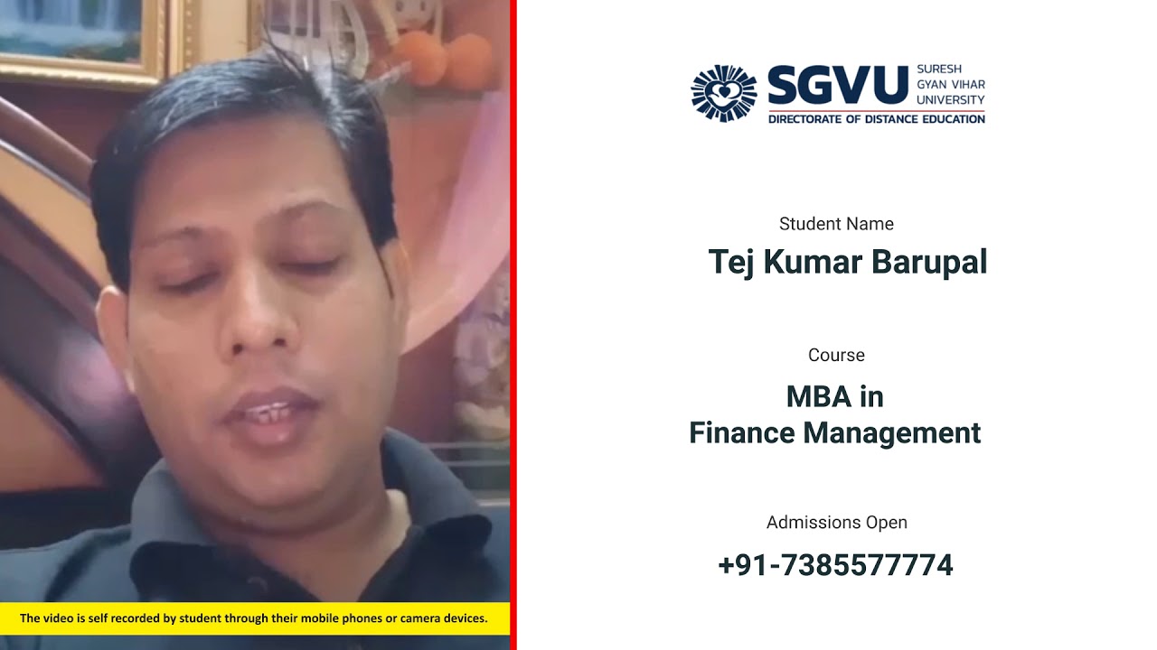 SGVUDE Student of Distance MBA in Finance Management – Tej Kumar - YouTube