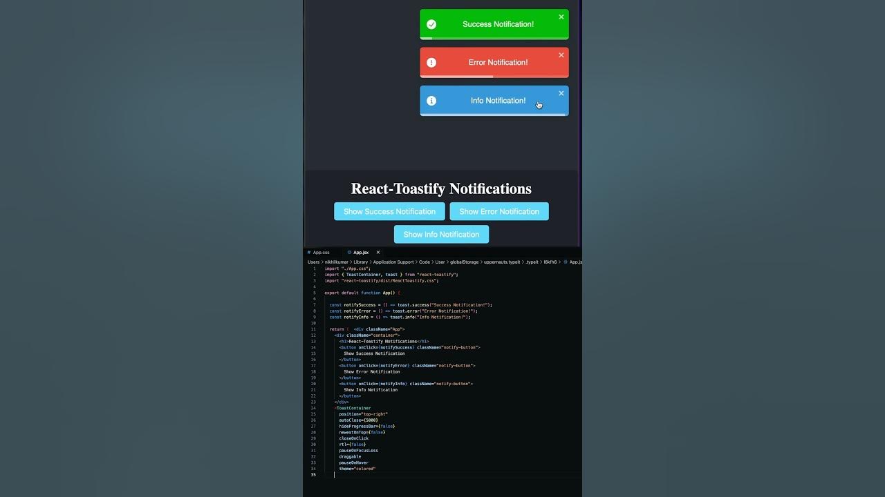 Add Toast Notifications in React with React-Toastify in 60 seconds #shorts #youtube shorts # ...