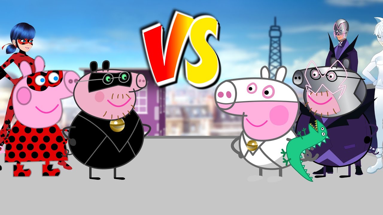 Peppa Pig Ladybug, Papa Cerdito Cat Noir vs Papa Cerdito Hawk Moth y ...