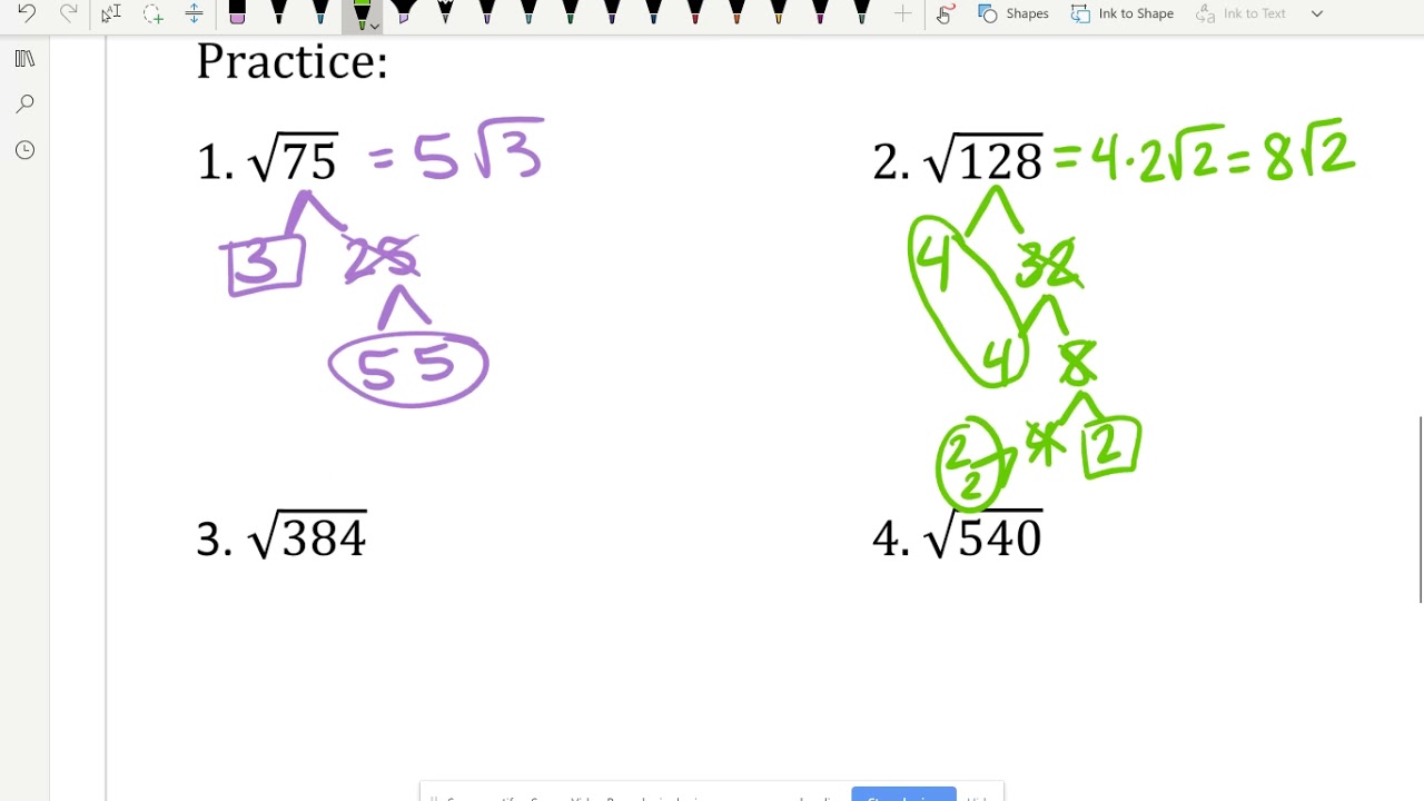 Simplifying Radicals Examples - Youtube