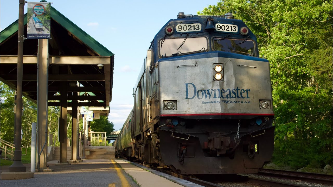 Amtrak Downeaster NPCU 90213 arriving at Wells station Wells ME - YouTube