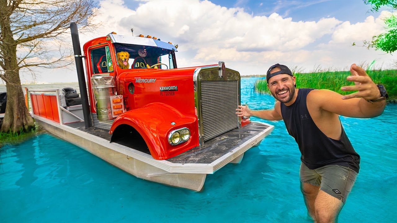 FLOATING SEMI TRUCK Big Fish SWAMP Challenge!! (Rookie vs Pro) - YouTube