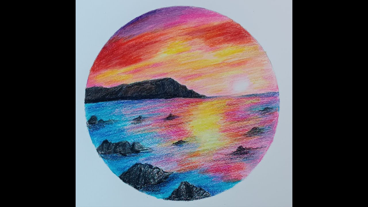 Dreamy sunset Pencil colored painting | Sunset Painting For Beginners ...