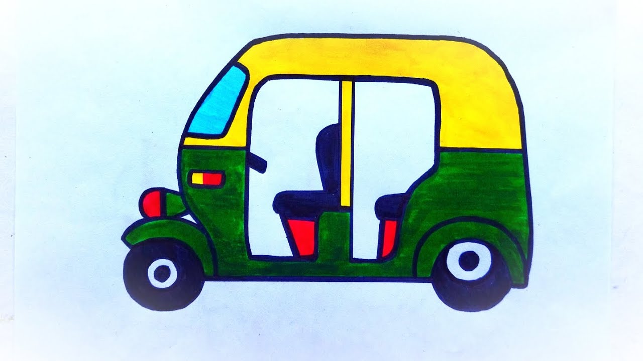 How To Draw a Auto Rickshaw Drawing|| Easy Acrylic paint For Kids ...
