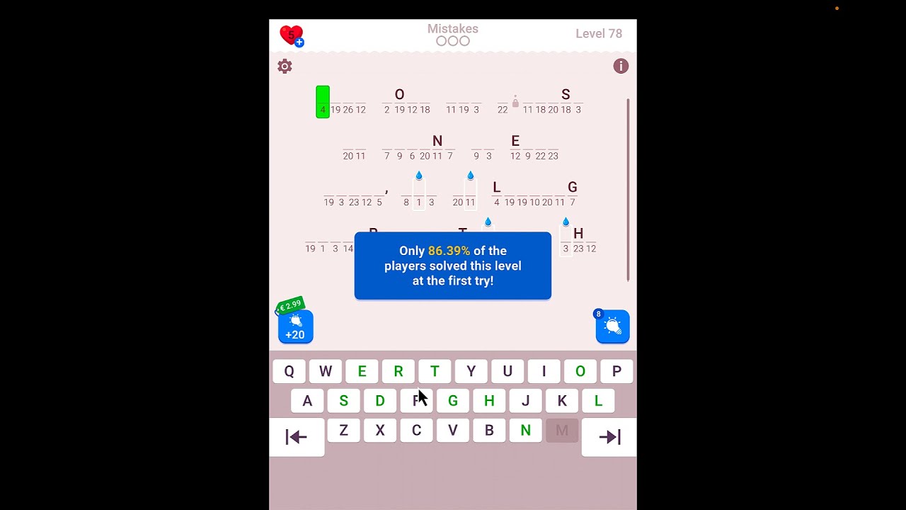 Cryptogram: The Solution For Level 78! - Step by Step Word Brain Puzzle ...