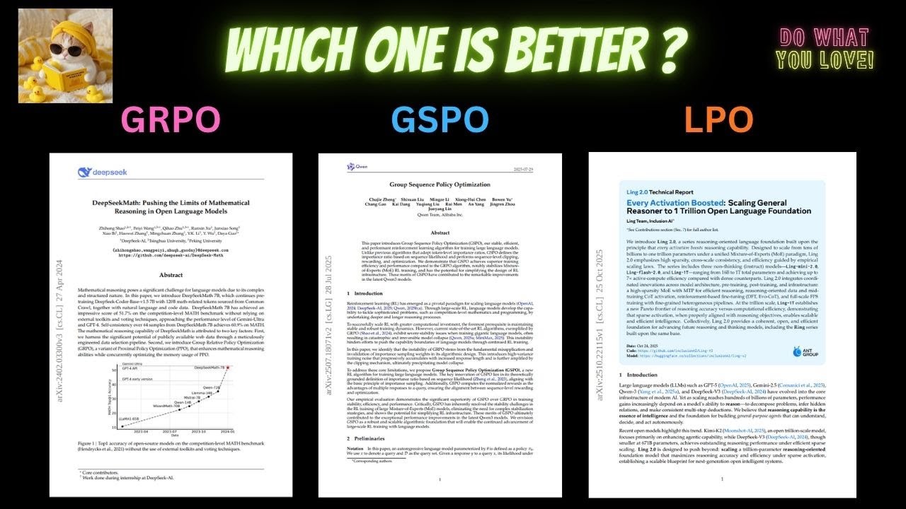 الأختلاف بين GRPO vs GSPO vs LPO - YouTube