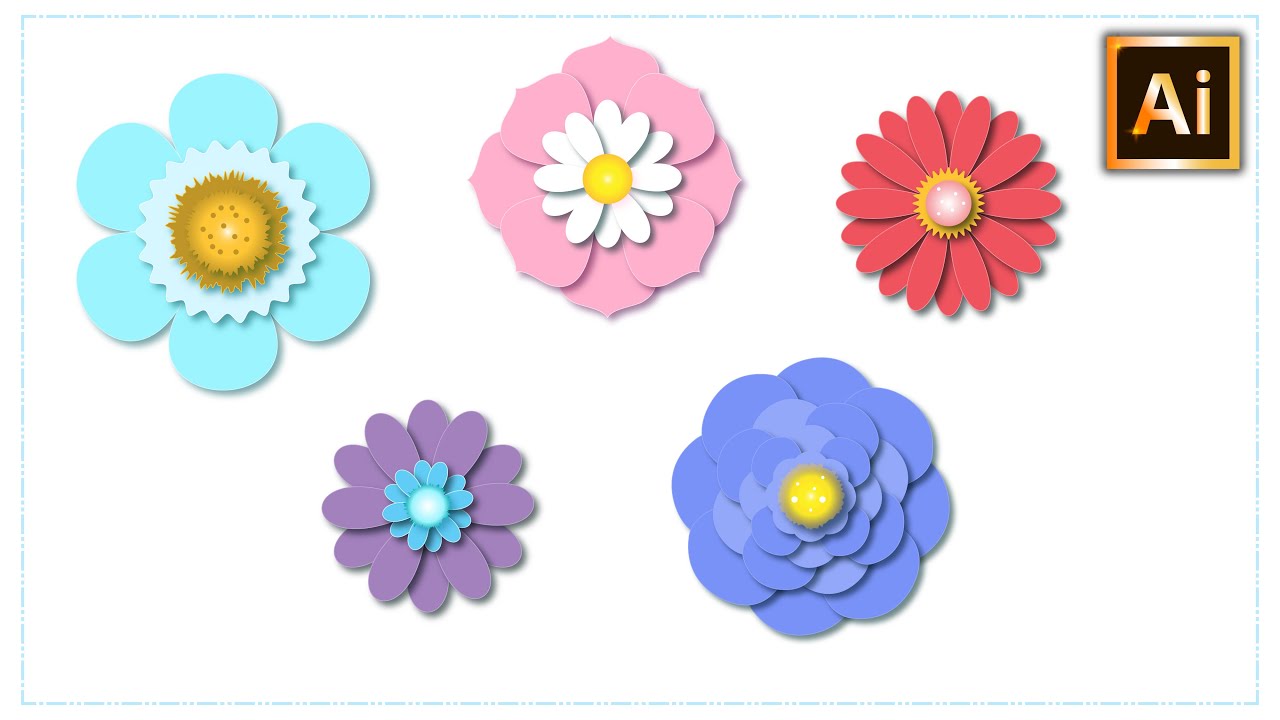 Paper Cut Out Flowers Design in Illustrator | Floral Design Cut Out ...