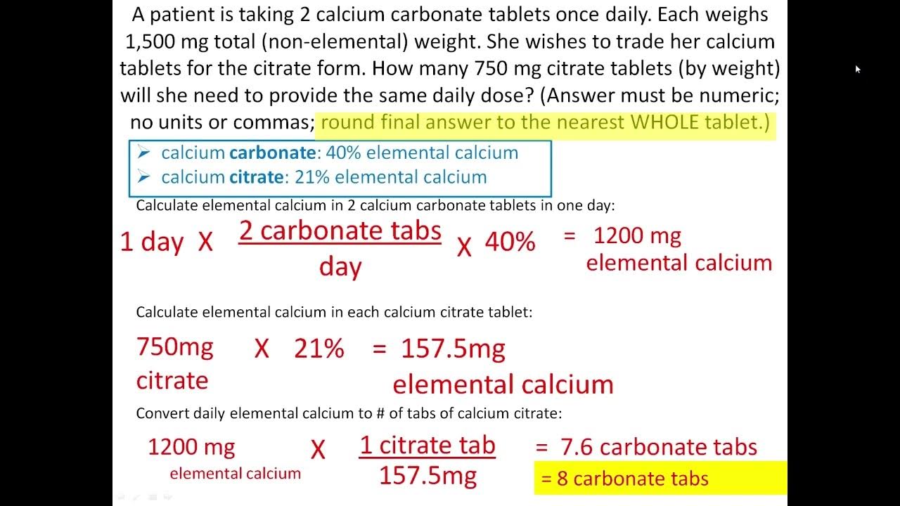 Naplex Practice Calculation (level difficulty: medium) - (calcium ...