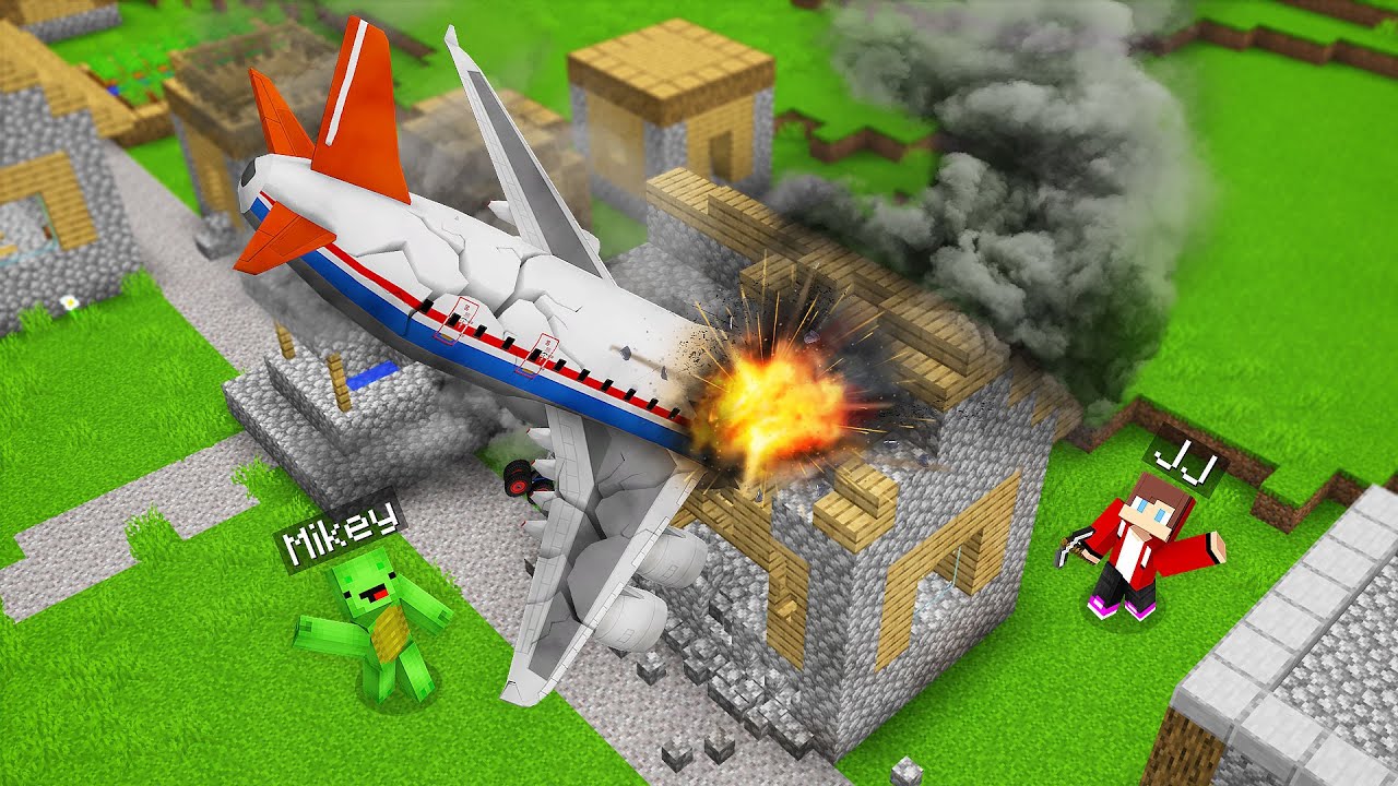 The Airplane CRASHED INTO Mikey and JJ’s HOUSE in Minecraft (Maizen ...