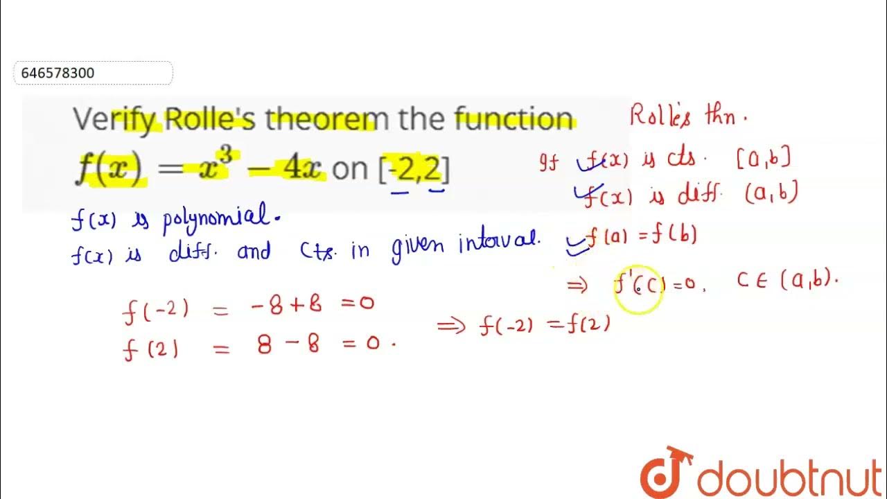 Verify Rolle\'s theorem the function f(x) = x^(3)-4x on [-2,2] | CLASS ...