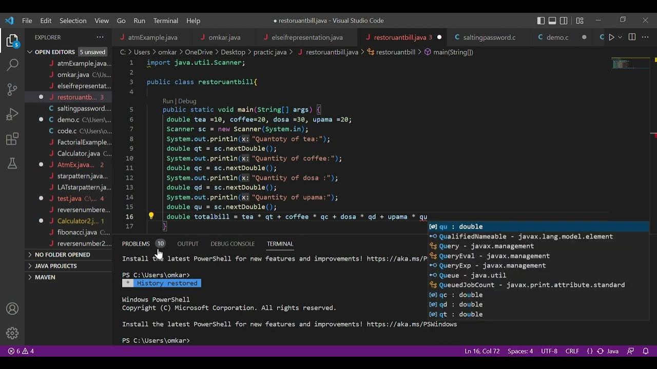 Restaurants bill program using java in simple steps....! @thebrocode3377 - YouTube
