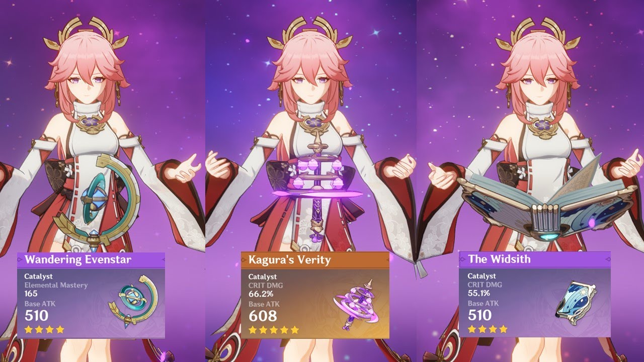 Yae Miko: R1 Wandering Evenstar vs R1 Kagura's Verity vs R5 Widsith ...