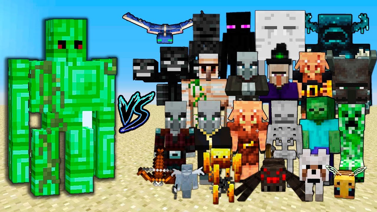 Emerald Golems vs All Minecraft Mobs | Extra Golems Mod And Minecraft ...