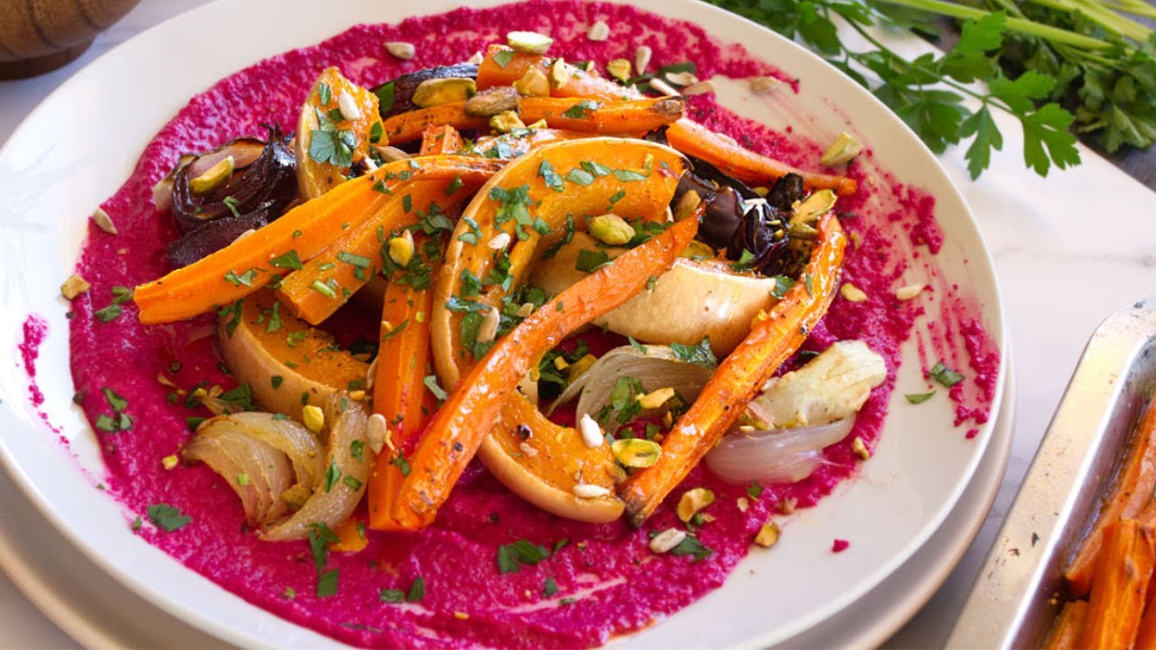 How to Make Turkish Beetroot Yogurt Dip with Seasonal Roasted Veg - YouTube
