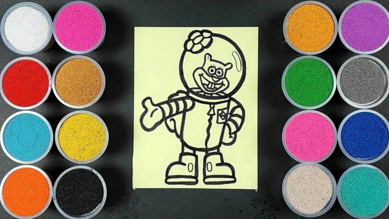 ASMR | Coloring Sandy SpongeBob Using Colored Sand | SAND PAINTING ...