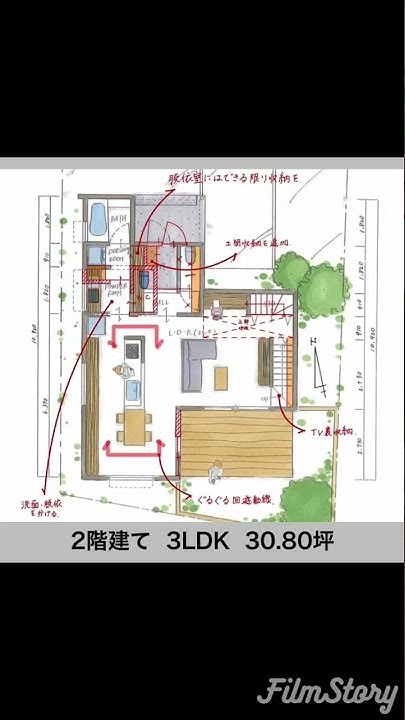 2階建て3LDK(30.80坪)の間取り事例 #回遊動線 #土間収納 #洗面脱衣分離 - YouTube