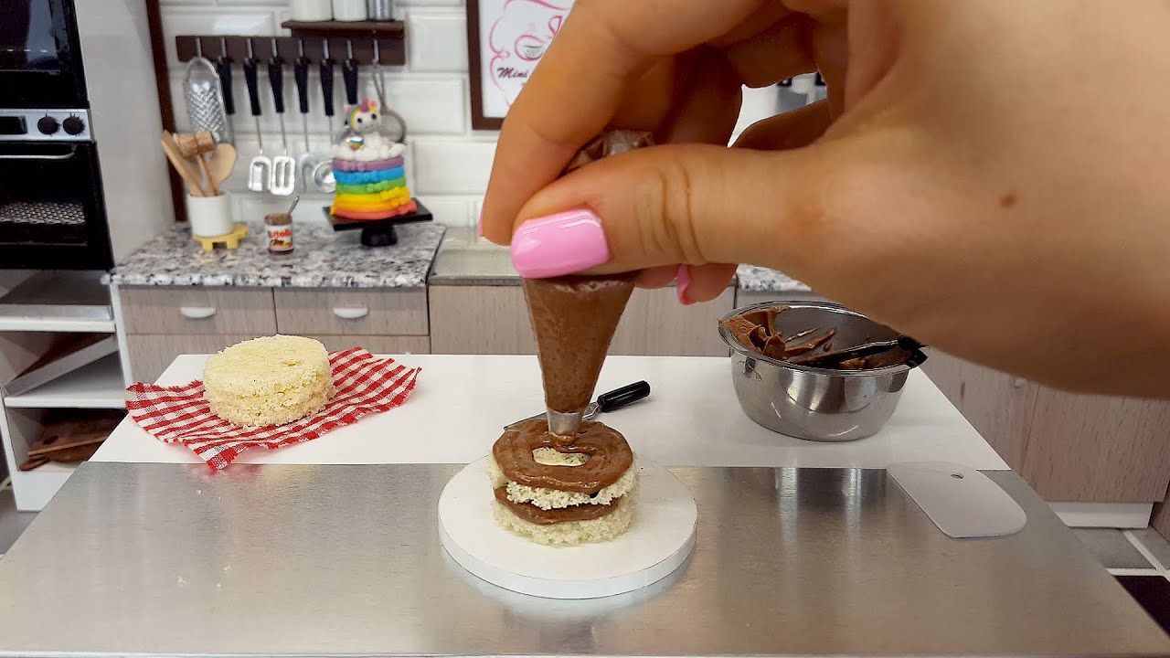 Mini, real PANCAKE cake with chocolate 🍰🥞/ mini cooking / mini food ...