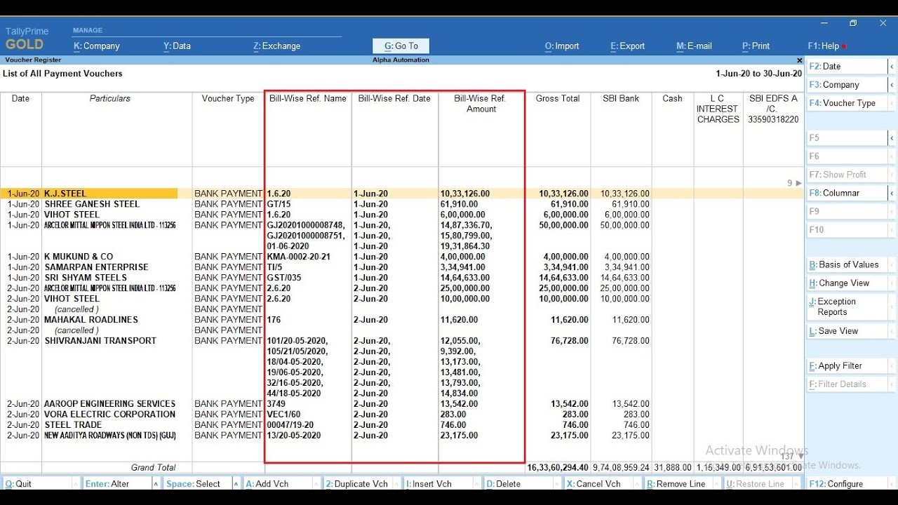 Tally Add On : Display Bill Wise Reference Details in Columnar Register in TallyPrime software ...