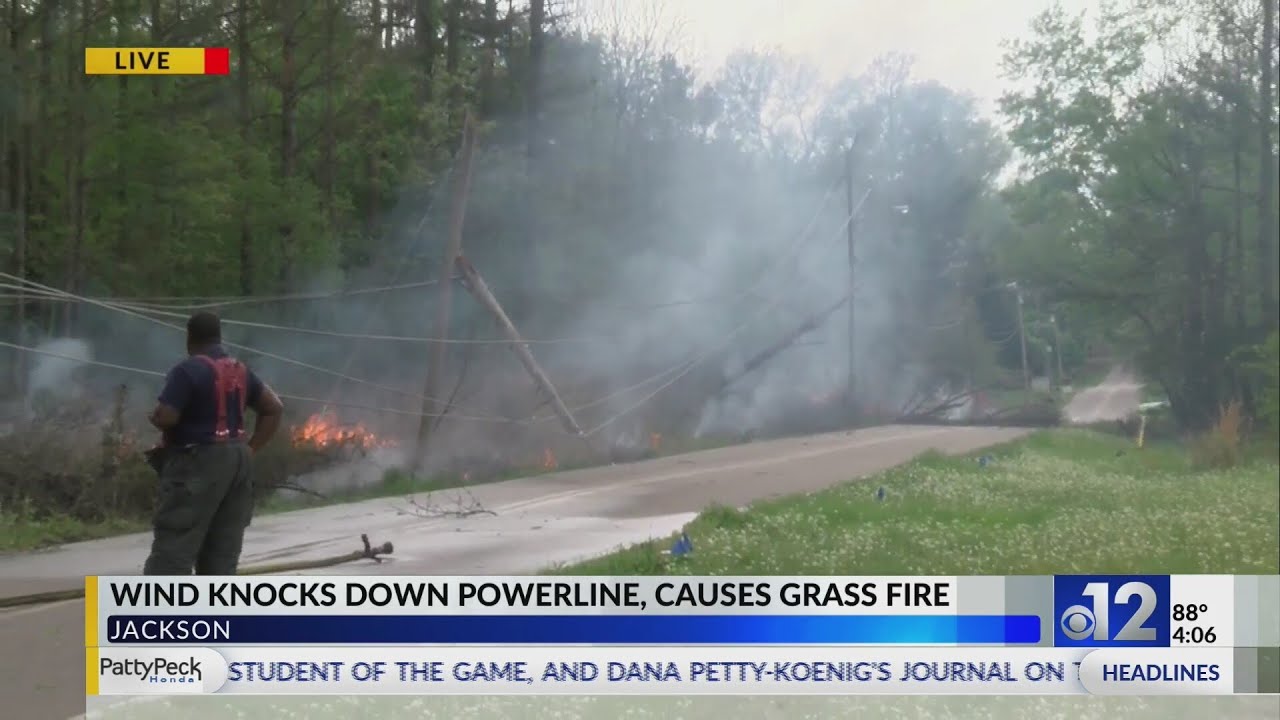 Downed power line sparks fire near WJTV 12 News in Jackson - YouTube