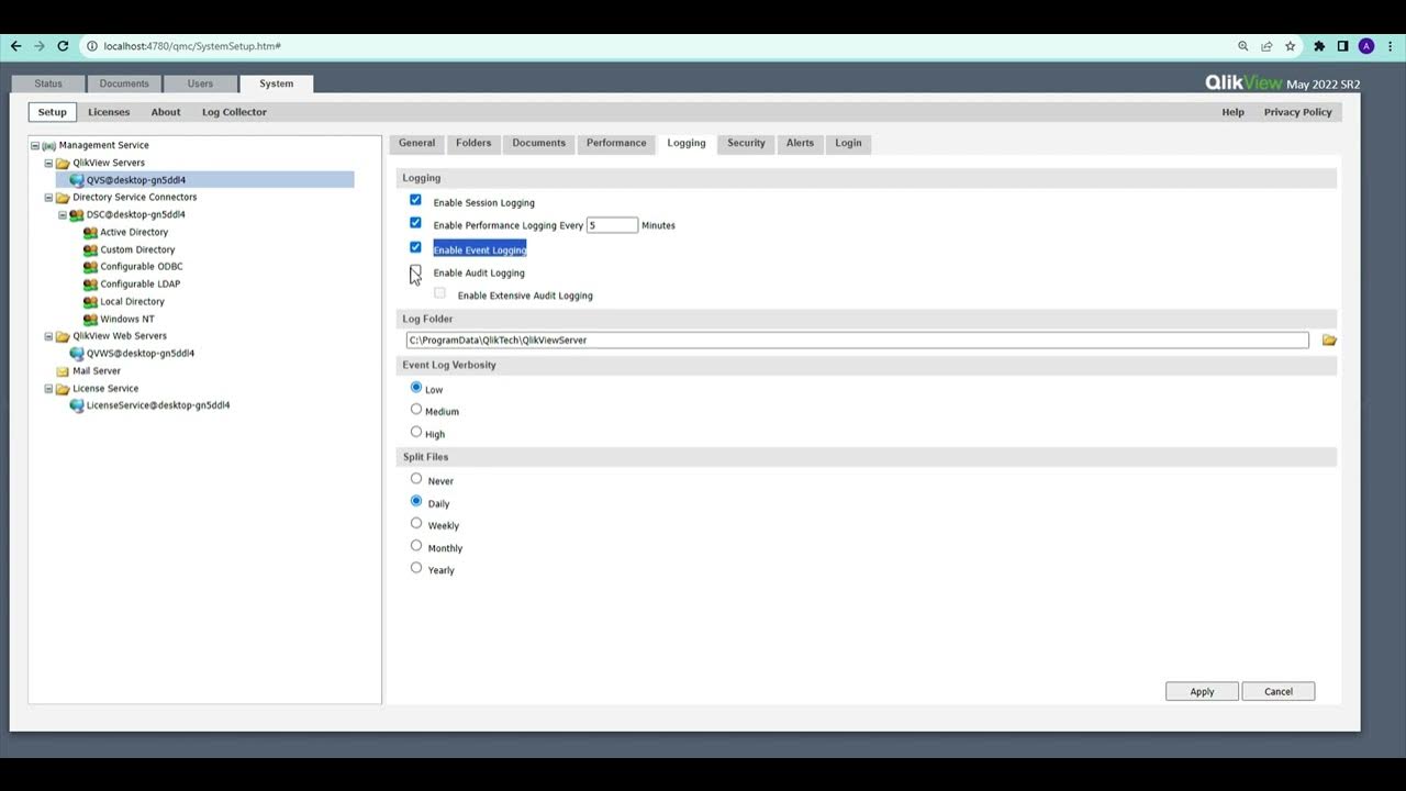 Qlikview Server (QMC) Logging control and frequency - YouTube