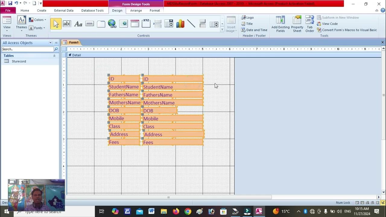 Form & Database Designe Usinng MS Access 2010 फॉर्म और डेटाबेस डिजाईन एम् एस एक्सेस 2010 - YouTube