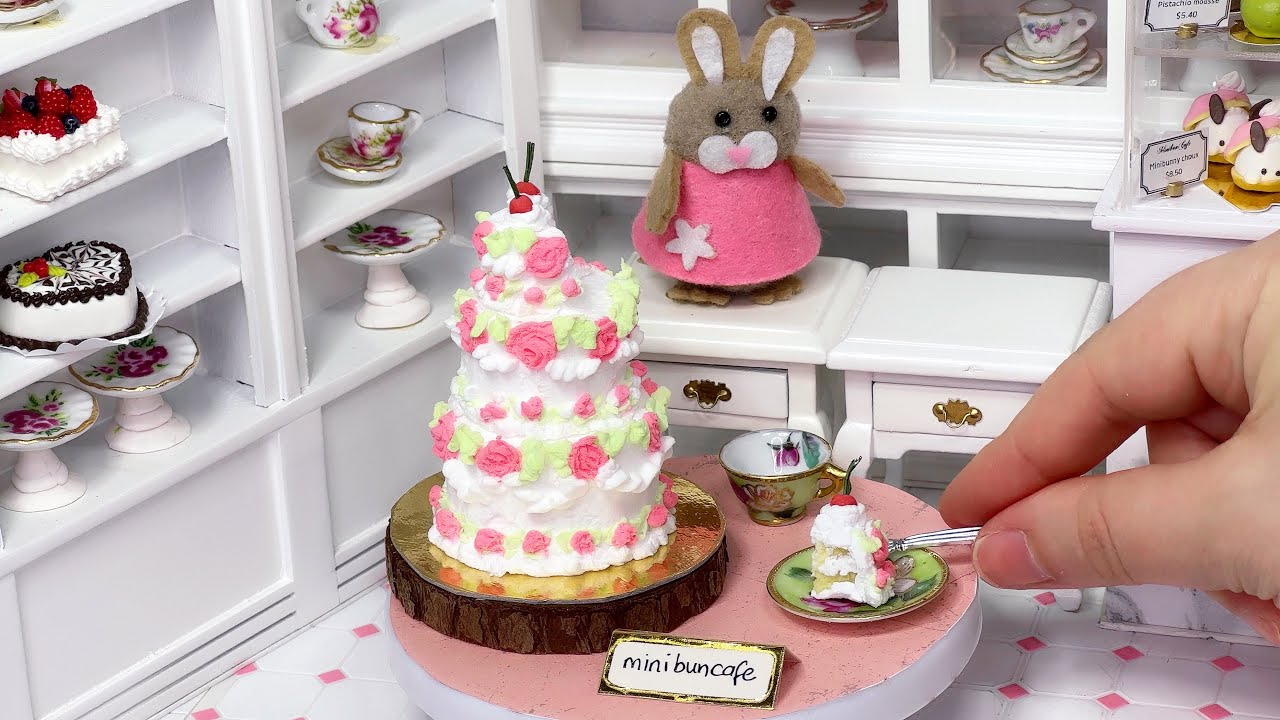 Miniature Buttercream Rose Swirl cake 🎂 mini food cooking asmr ...