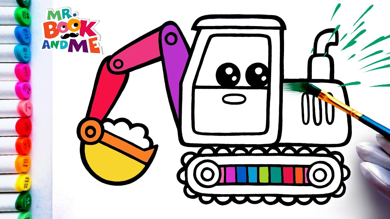 🚜 Dig In! Colorful Excavator Drawing & Coloring | Easy Art for Kids! # ...
