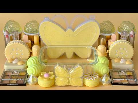 YELLOW SLIME 💛 Mixing makeup and glitter into Clear Slime. Satisfying Slime Videos 1080p.