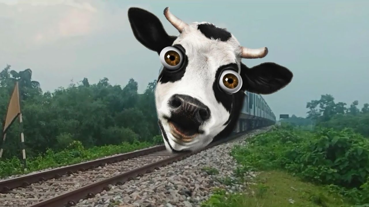 Cow train 🐄 big train 🚂 train video 😂 - YouTube