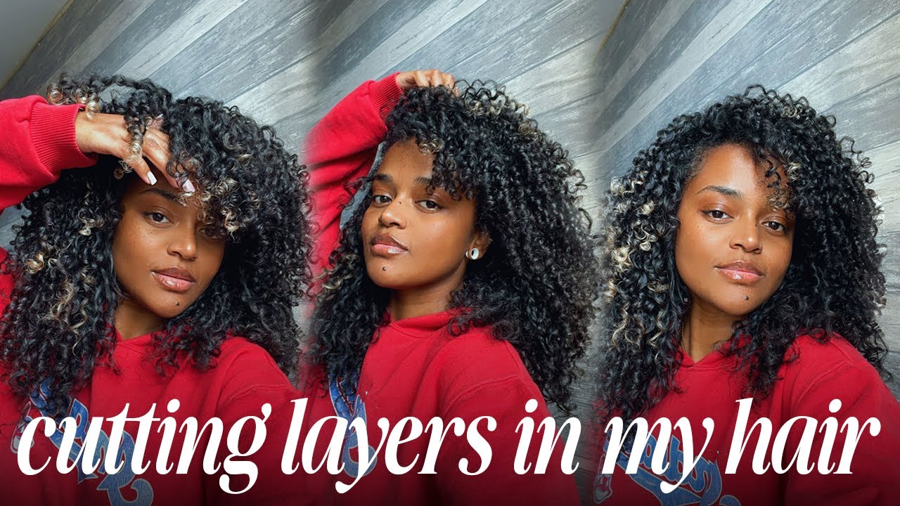 cutting layers in my curly hair at home. - YouTube
