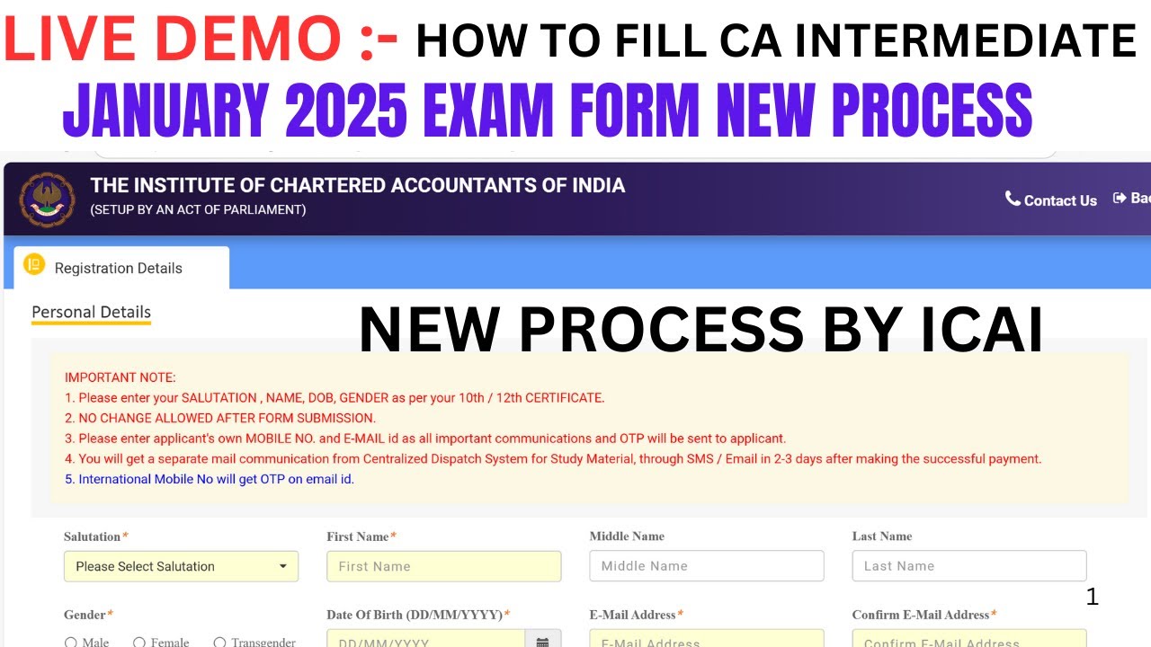 Live Demo :- How to Fill CA Intermediate January 2025 Exam Form | CA ...