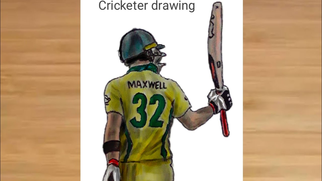 How to draw Cricketer batsman (Glenn Maxwell) back | How to draw Glenn ...