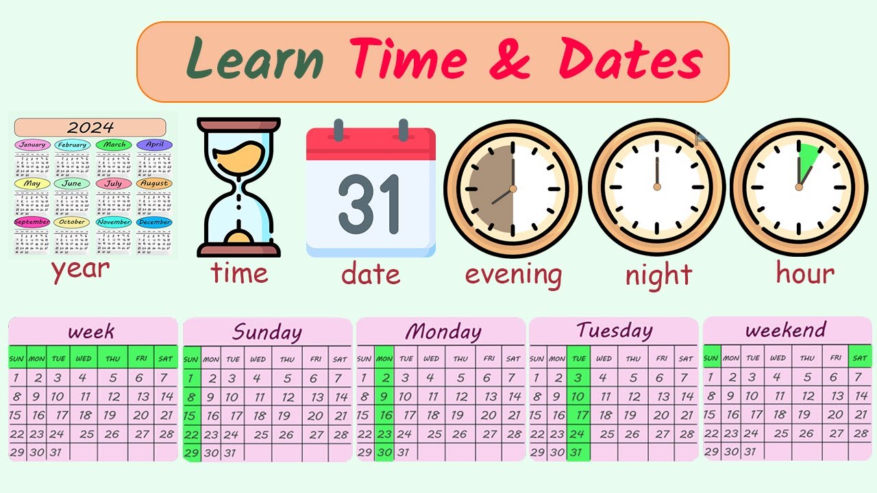 Time & Dates in English | Learn Basic English Vocabulary with Pictures ...