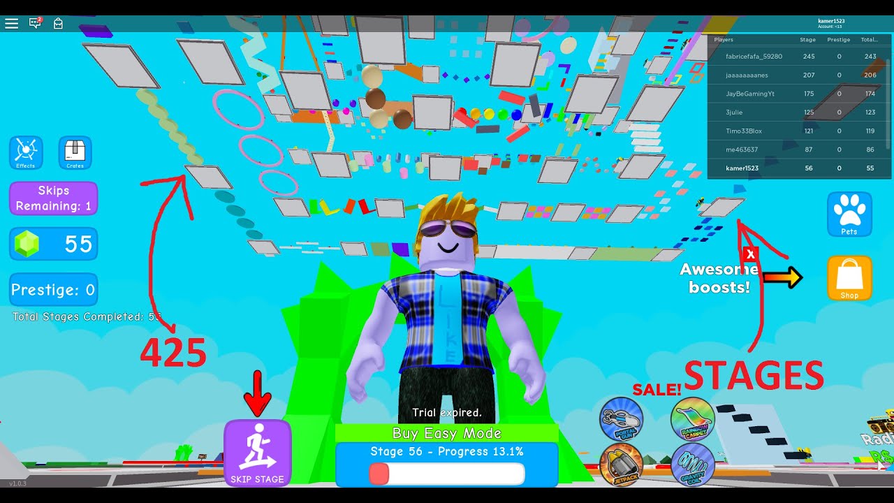 This Obby Has 425 Stages O Mega Easy Obby Roblox Youtube