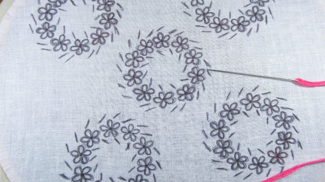 Hand embroidery,Beautiful all over circle flower embroidery design ...