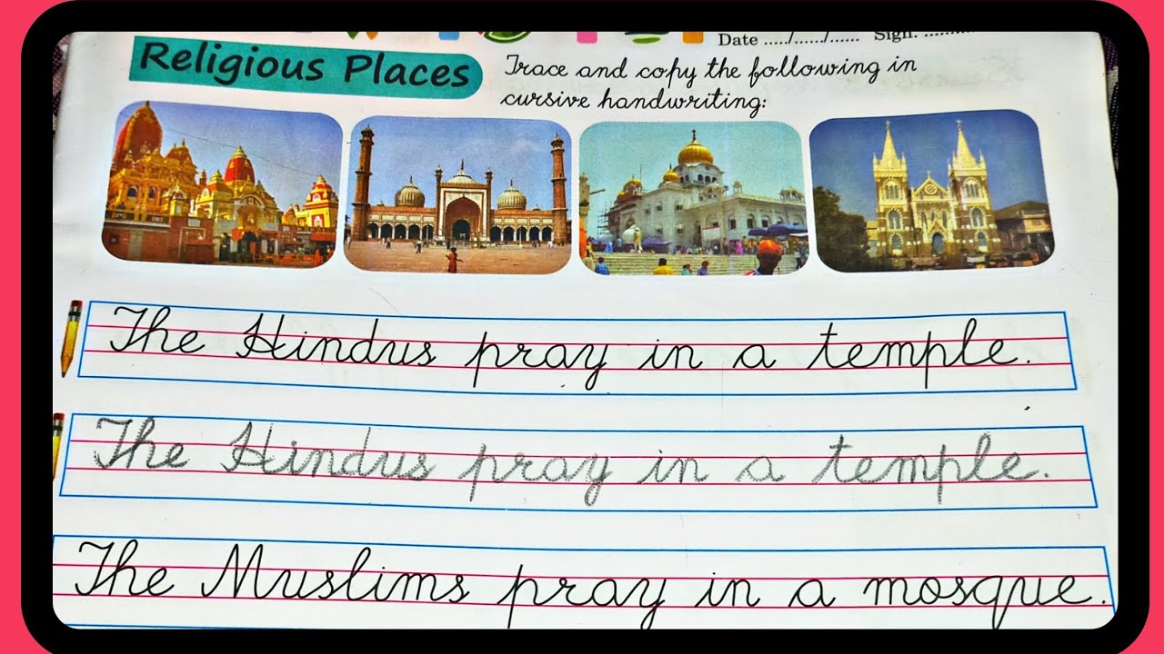 Religious Places || Cursive writing || Temple || mosque || Gurudwara ...