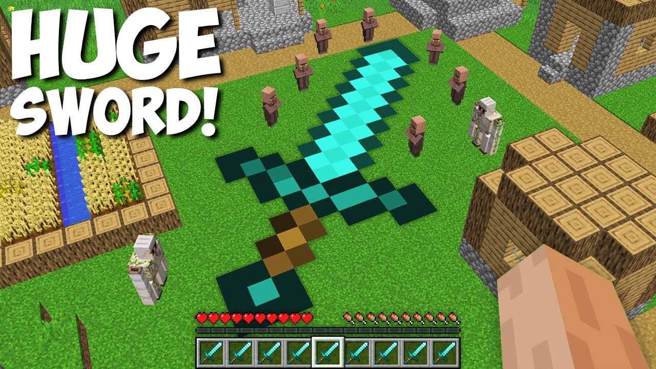 How to USE this HUGE DIAMOND SWORD in Minecraft ? BIGGEST SWORD ! - YouTube