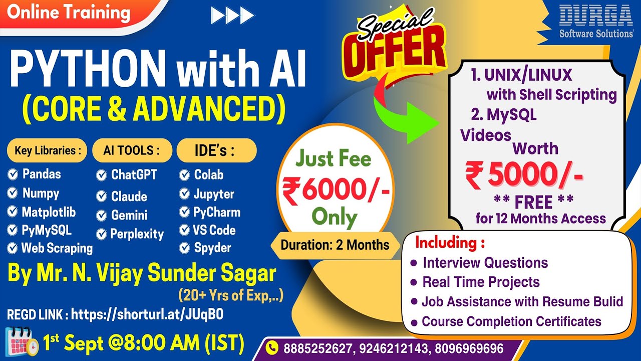 PYTHON with AI (CORE & ADVANCED) Online Training @ DURGASOFT - YouTube