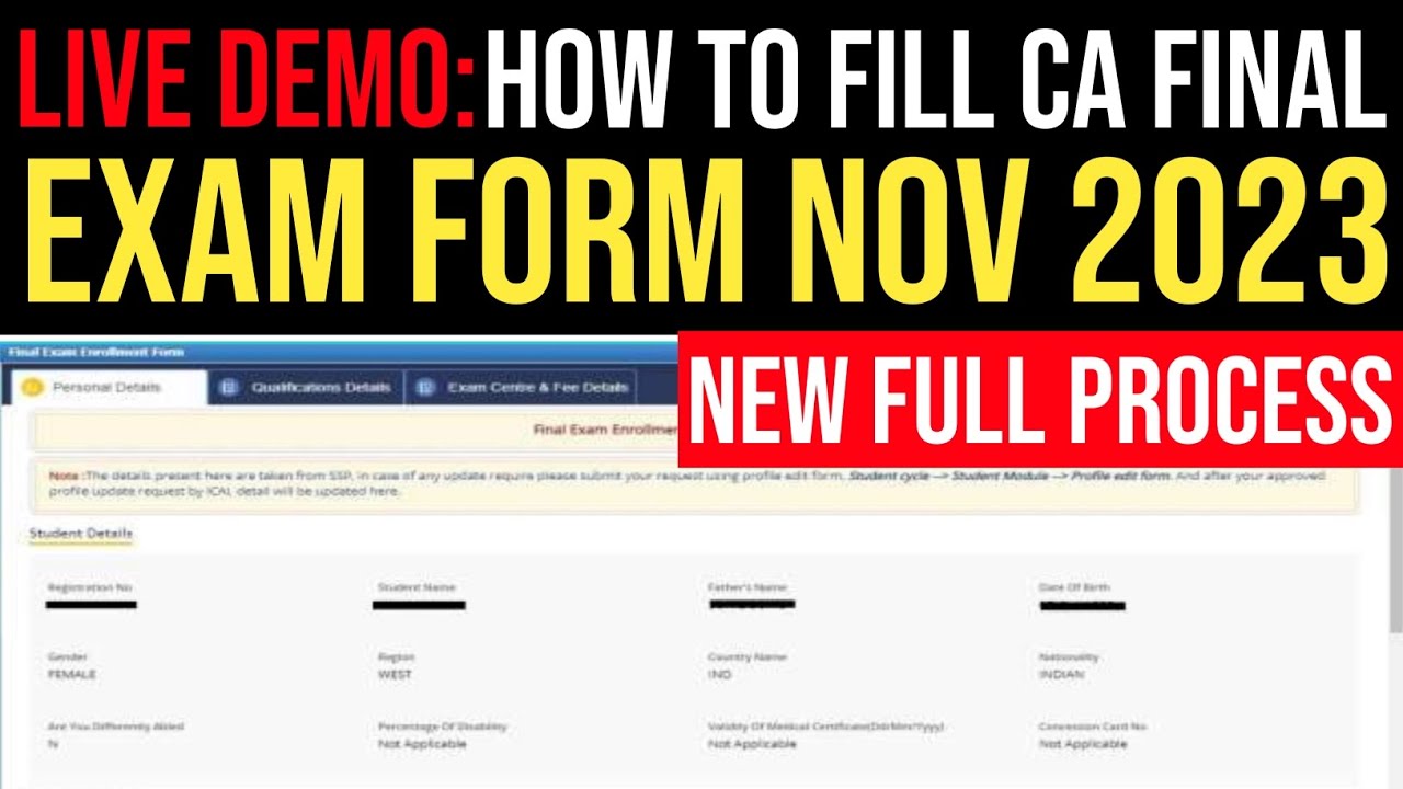 How To Fill CA Final Exam Form Nov 2023 | Step By Step Guidance | New ...