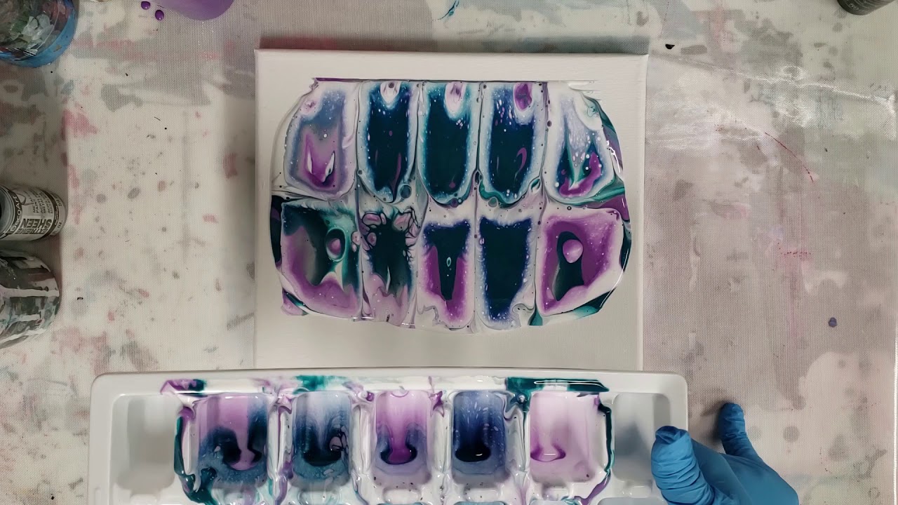 Fluid painting with an ice cube tray acrylic pour technique - YouTube