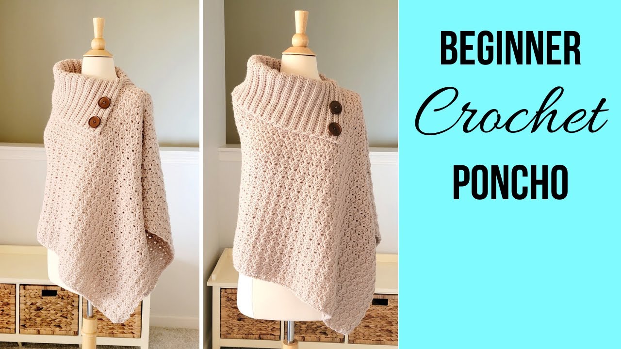 Crochet Poncho with Collar Pattern (from 2 Rectangles) - YouTube