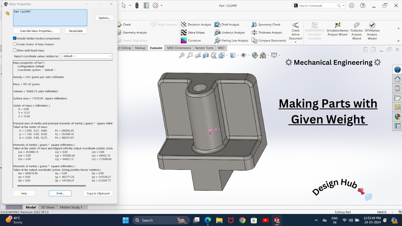 SOLIDWORKS Tutorial : Creating Accurate Parts with Mass Properties ...