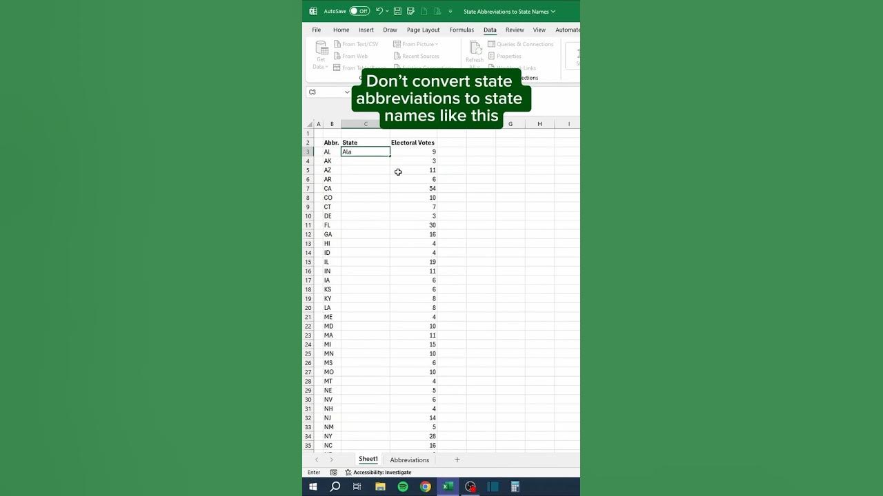Convert State Abbreviation To State Name Excel Exceltips Exceltricks Spreadsheets Corporate