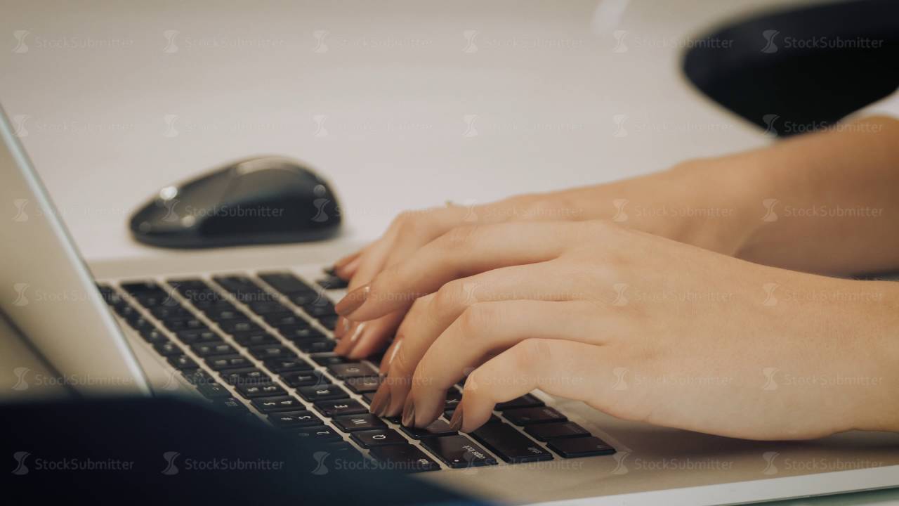 Close-up of the hands of a girl typing on laptop - YouTube