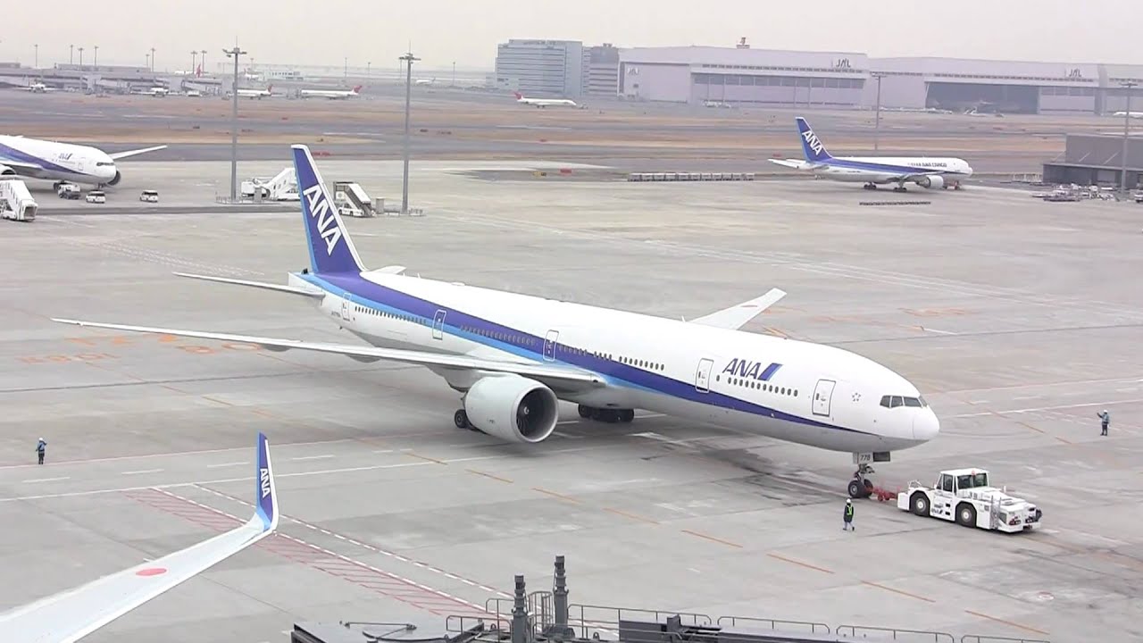 ANA B777-300ER JA778A pushback GE90-115B Engine Start - YouTube