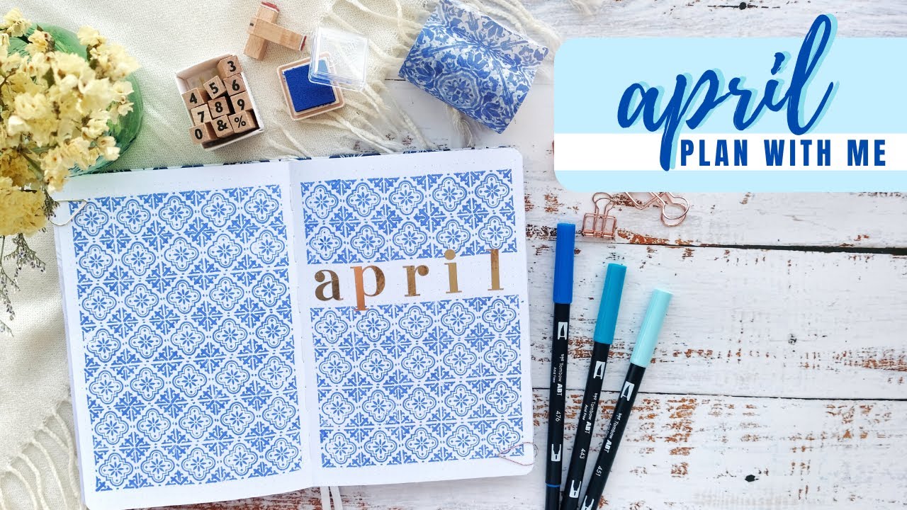 PLAN WITH ME | April 2020 Bullet Journal Setup | Blue Tiles - YouTube