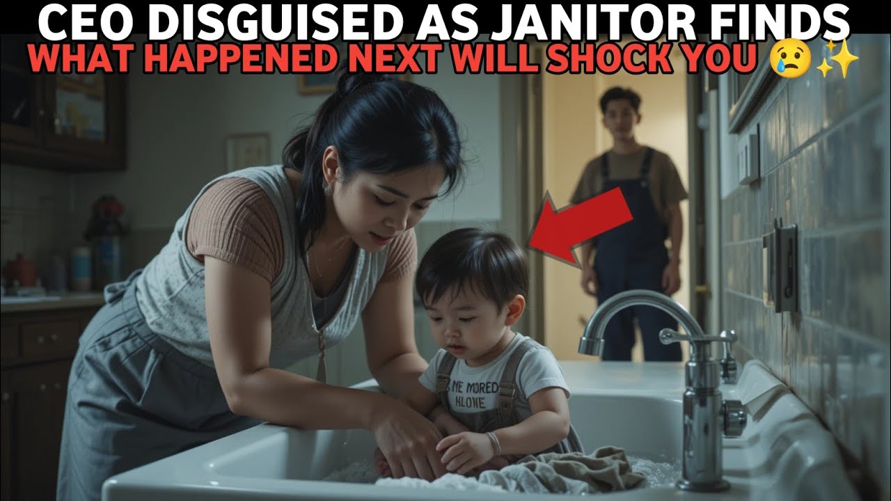 CEO Disguised as Janitor Finds Single Mom Washing Clothes in Sink…What ...