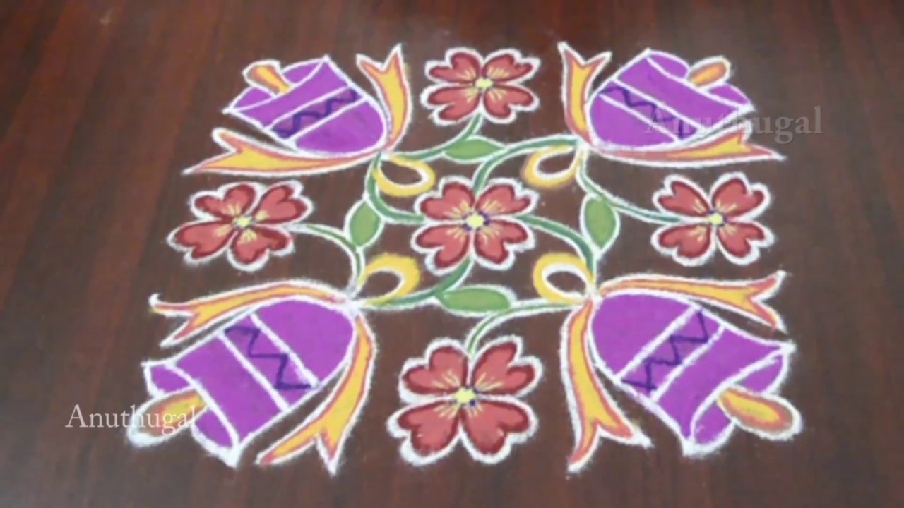 Beautiful Bell Rangoli with Dots - Friday Kolam Designs - Easy Muggulu ...