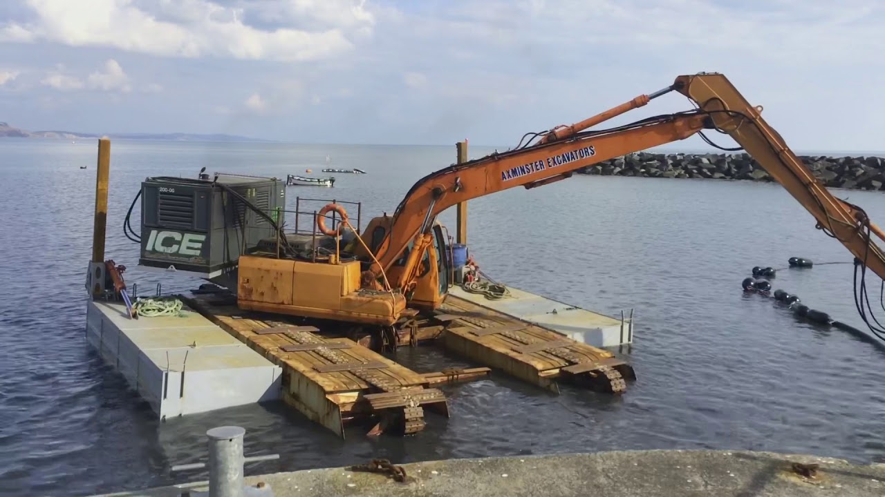Amphibious Excavator with Spud Legs at work in Dorset - YouTube